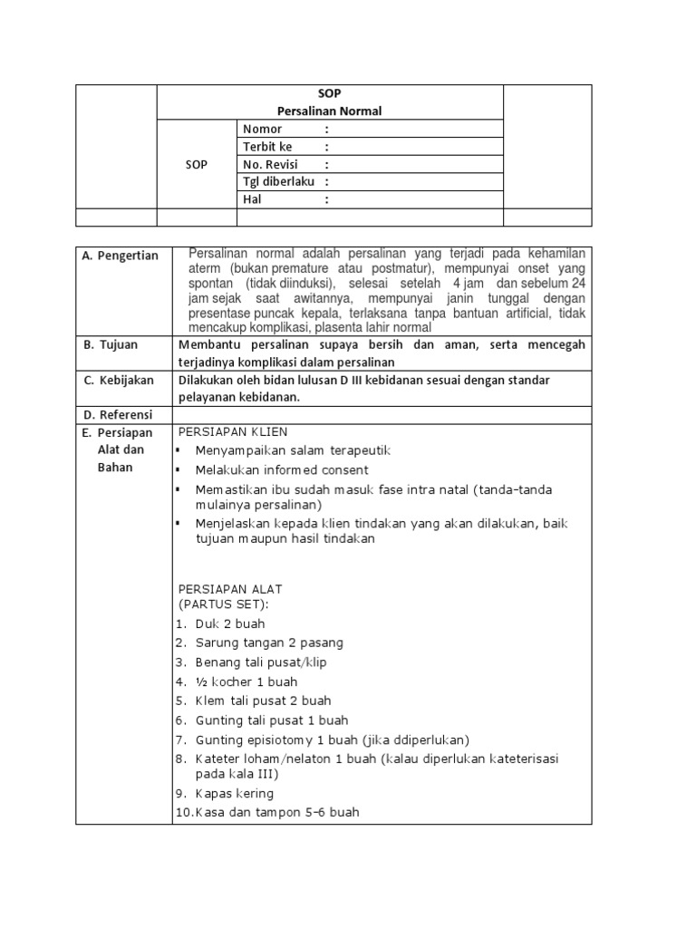 Sop Persalinan | PDF