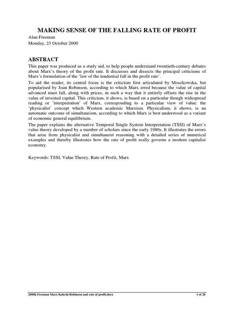 Understanding Marx's Falling Profit Rate | PDF | Capitalism | Capital ...