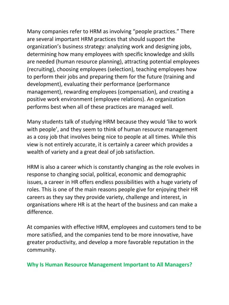Why Is Human Resource Management Important To All Managers? | PDF ...