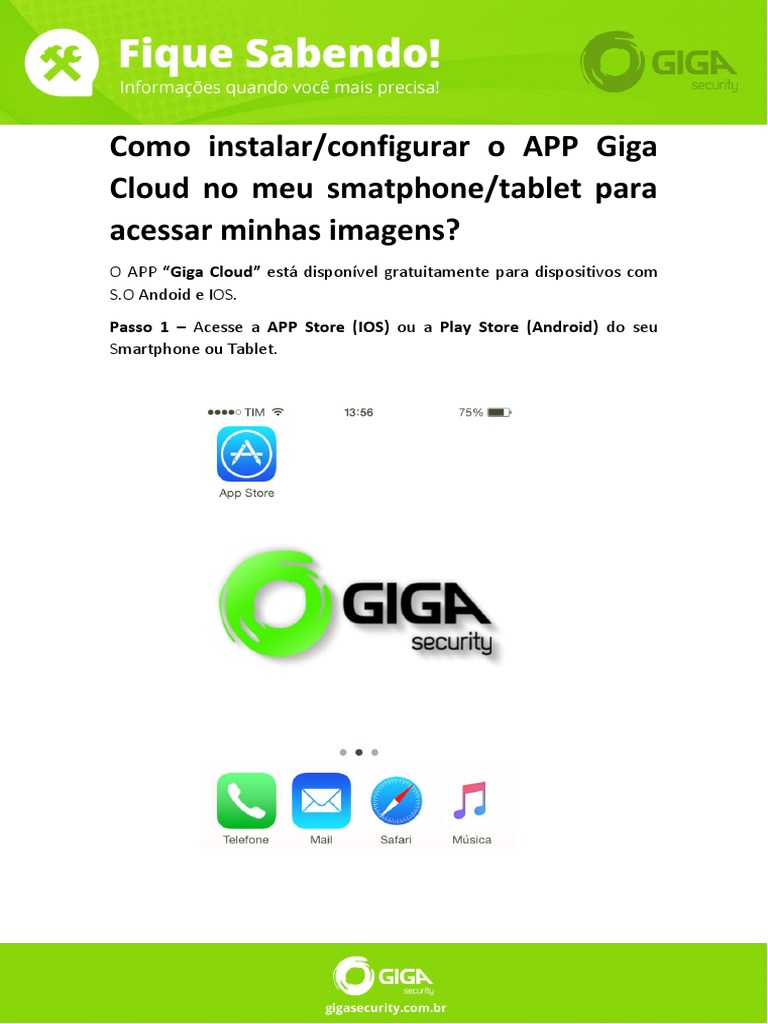 Giga Download Tutoriais Como Instalar e Configurar o App Giga Cloud No Meu Smatphone Tablet para ...
