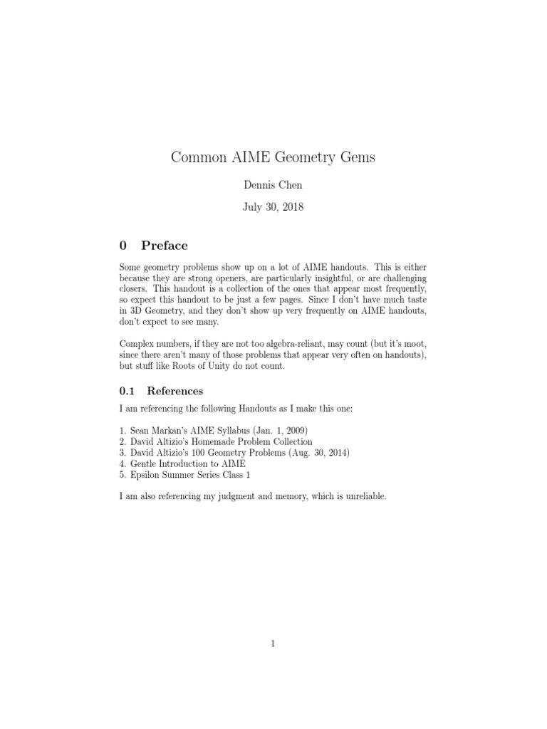 Common Aime Geometry | PDF | Triangle | Area