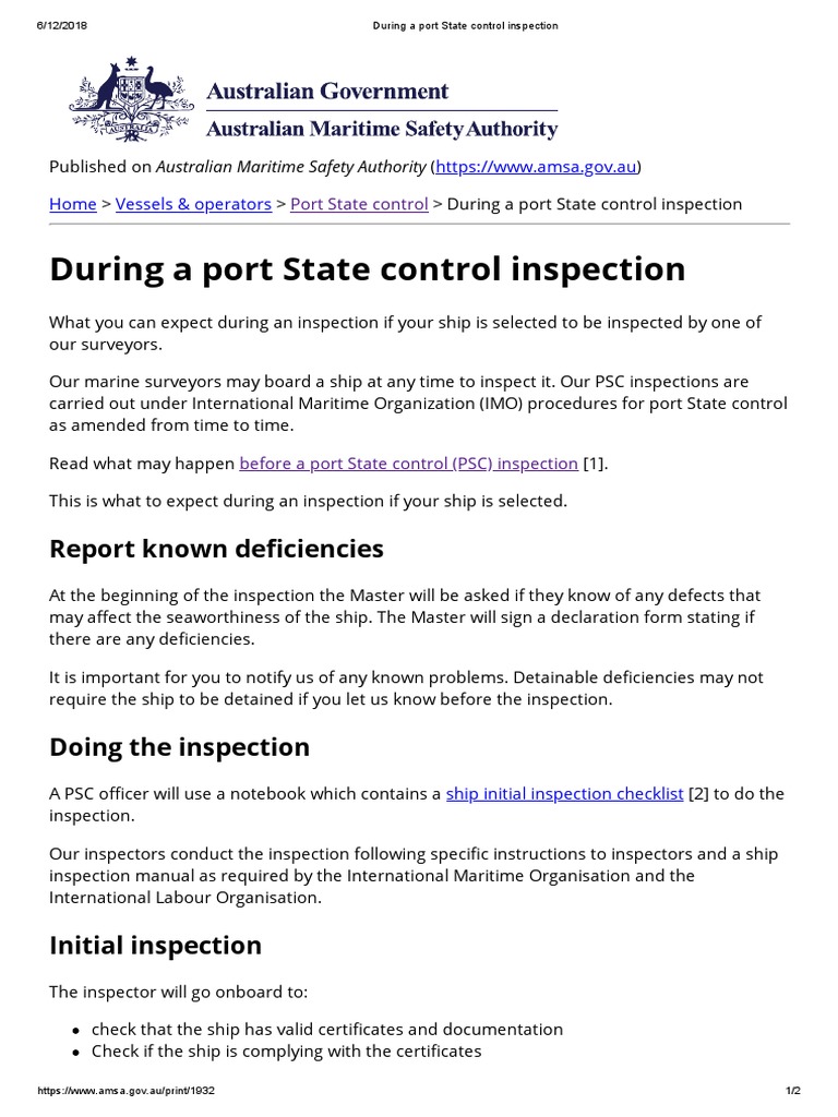 During A Port State Control Inspection PDF | PDF | Ships | Water Transport