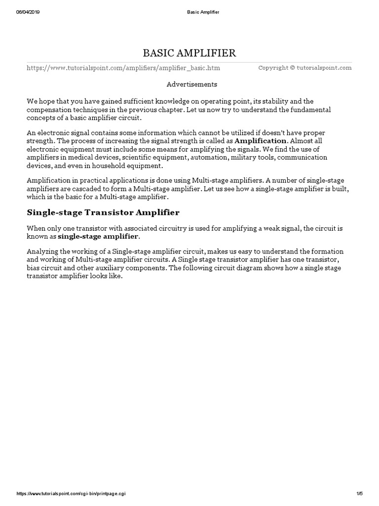 Basic Amplifier: Single-Stage Transistor Amplifier | PDF | Amplifier ...