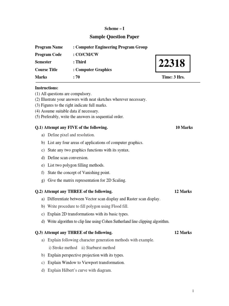 Sample Question Paper Computer Graphics | PDF | 2 D Computer Graphics ...