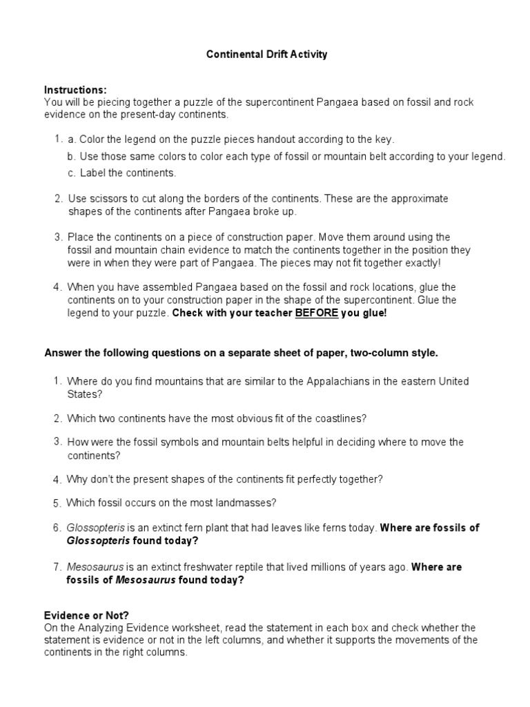 Ch. 3.1 Continental Drift Activity Packet | PDF | Continent | Earth ...