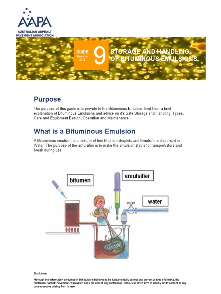 Guide 9 Bitumen Emulsions Storage and Handling PDF | PDF | Asphalt | Hvac