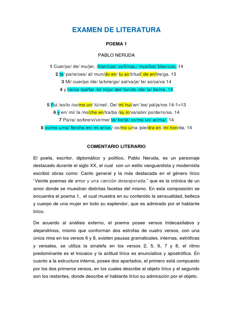 Examen de Literatura | PDF | Poesía