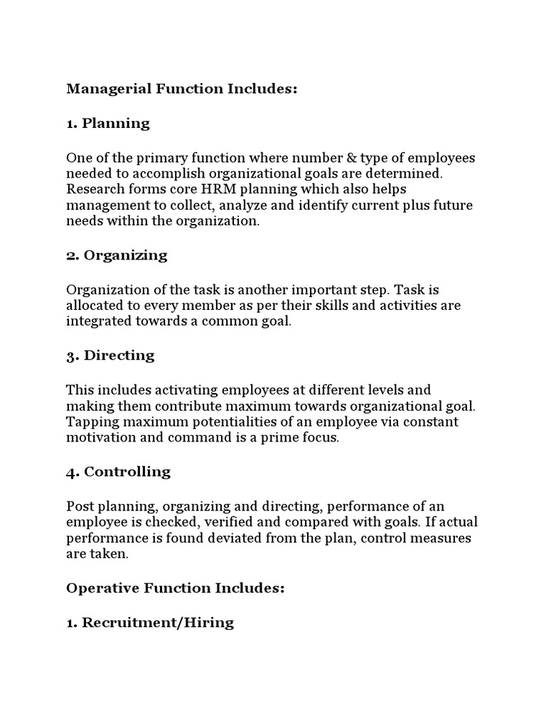 Managerial Function Includes: 1. Planning | PDF | Employment | Human ...