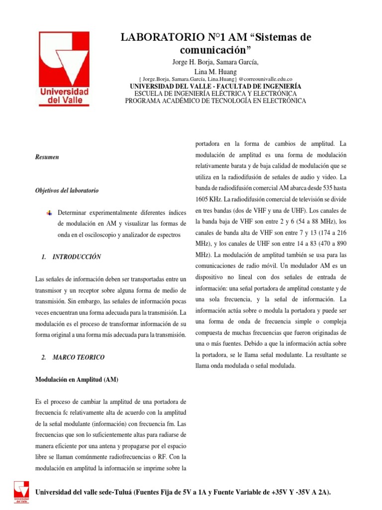 LABORATORIO N°1 AM "Sistemas de Comunicación": Jorge H. Borja, Samara ...