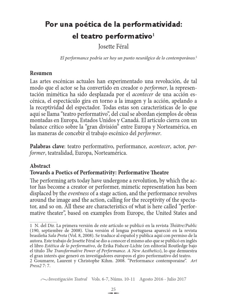 Por Una Poética de La Performatividad: El Teatro Performativo | PDF ...