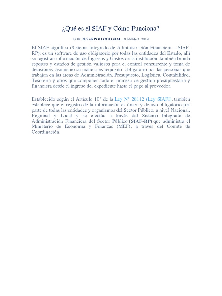Qué Es El SIAF y Cómo Funciona | PDF | Presupuesto | Contabilidad