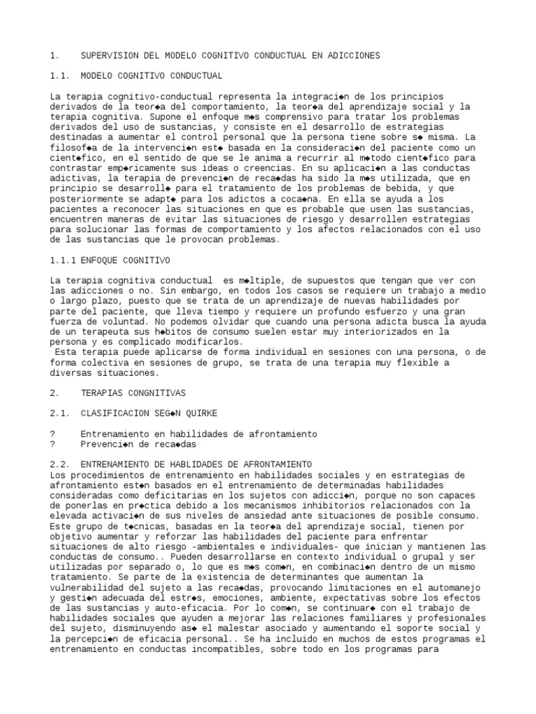 Supervision Del Modelo Cognitivo Conductual en Adicciones | PDF | Drogas | Terapia cognitiva