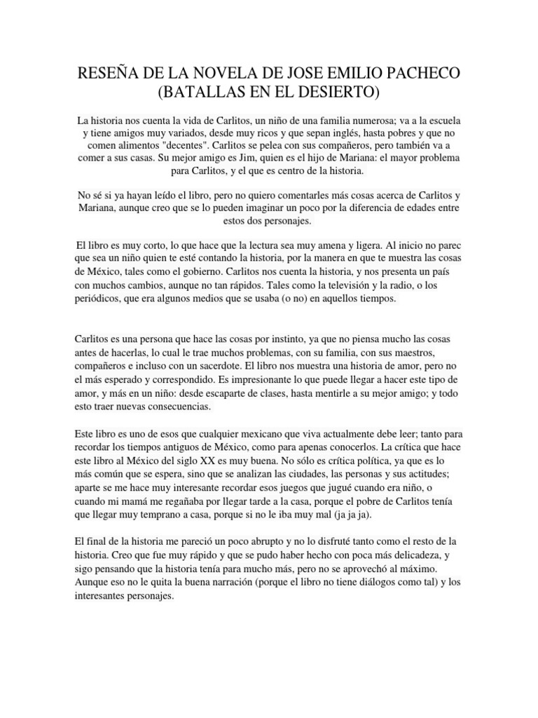 Reseña de La Novela de Jose Emilio Pacheco | PDF