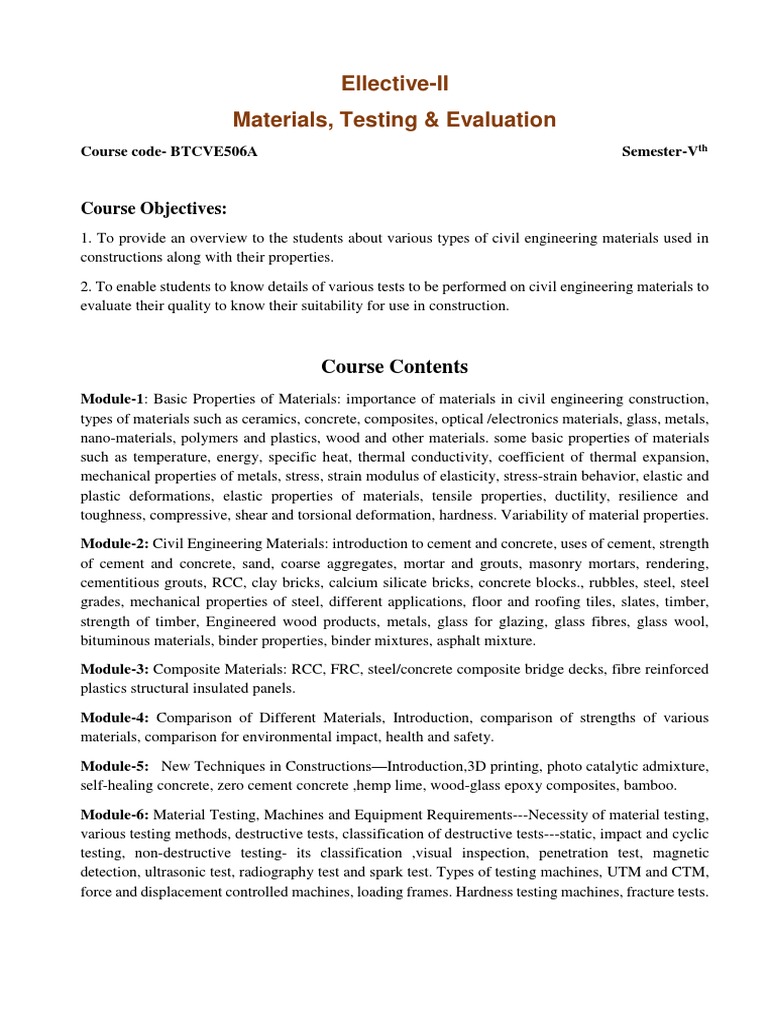 Overview of Civil Engineering Materials, Testing Methods, and ...