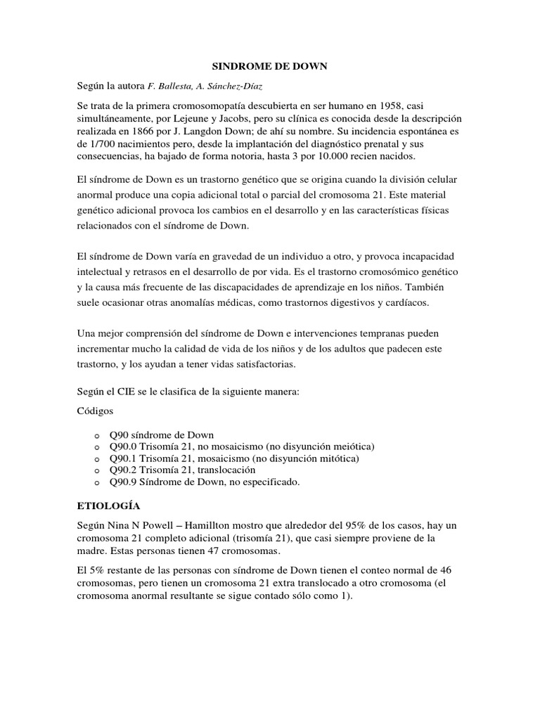 Sindrome de Dow1 | PDF | Síndrome de Down | Cromosoma