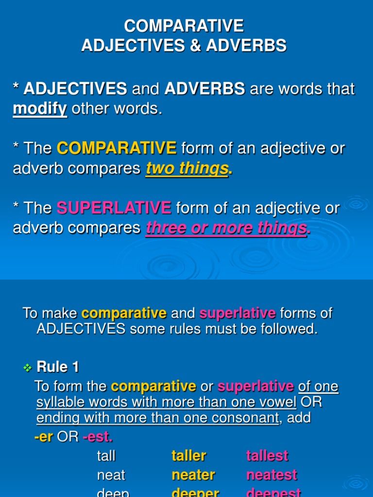 Comparative Adjectives & Adverbs ADJECTIVES and ADVERBS Are Words That ...