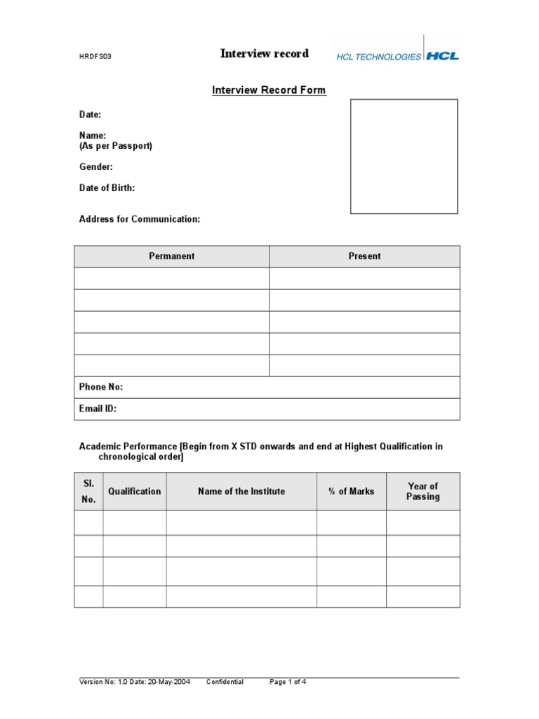 Interview Record Form | PDF | Identity Document | Government And Personhood