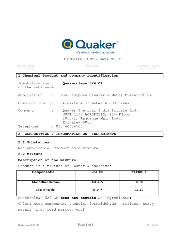 Q-624CP MSDS PDF | PDF | Fires | Water