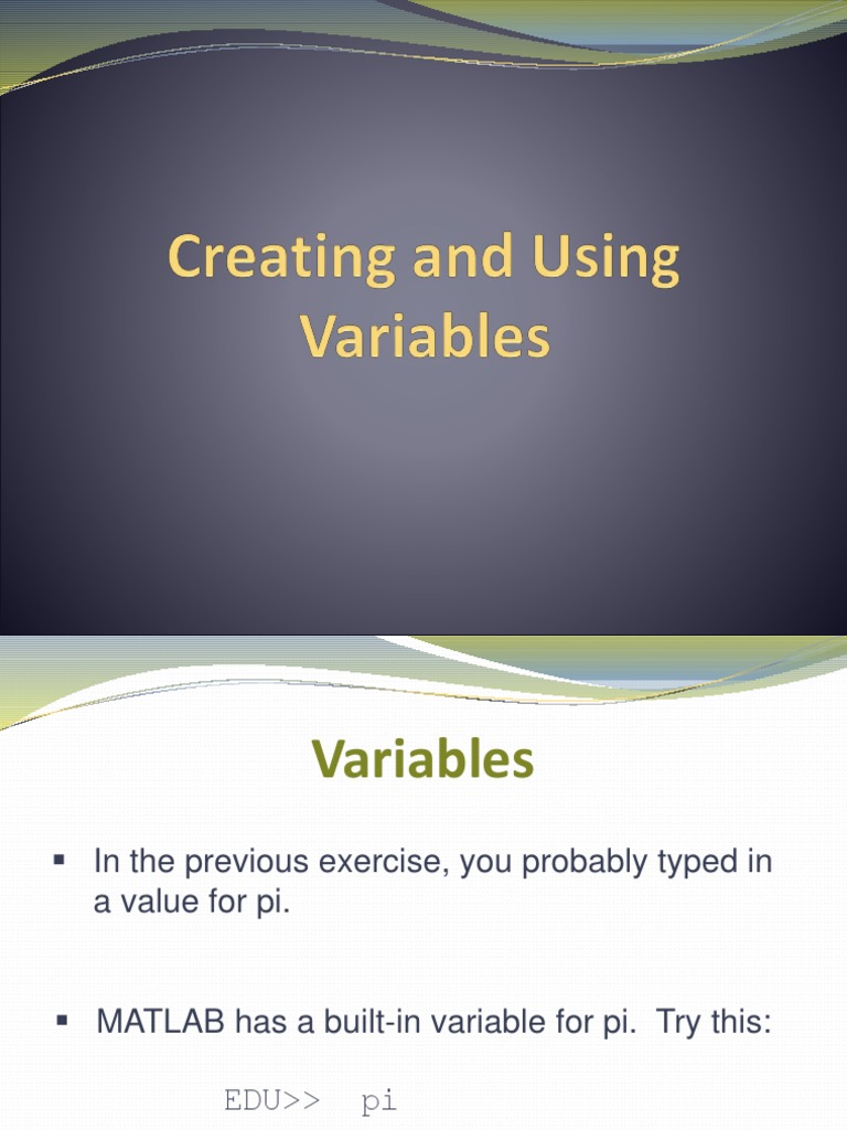 Creating Variables To MATLAB | PDF | Variable (Computer Science) | Matlab