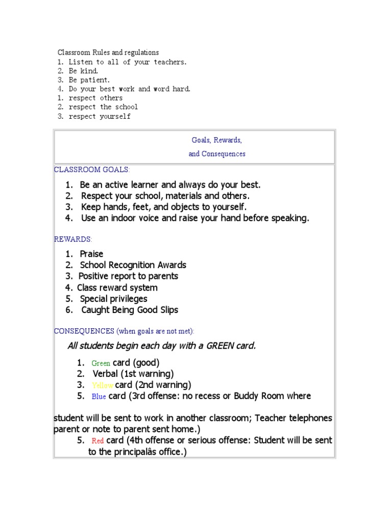 Classroom Rules and Regulations | PDF