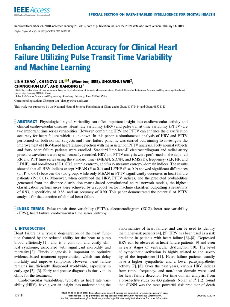 Enhancing Detection Accuracy For Clinical Heart Failure Utilizing Pulse ...