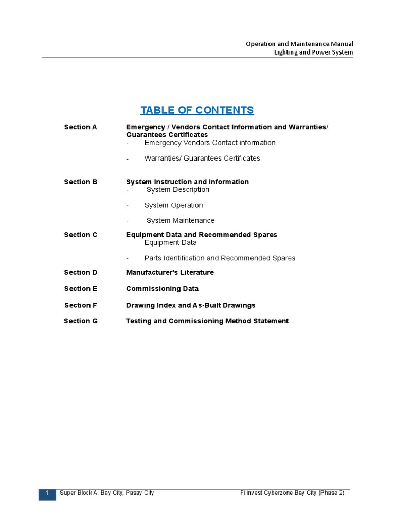 Operation & Maintenance - Lighting and Power System | PDF | Power ...