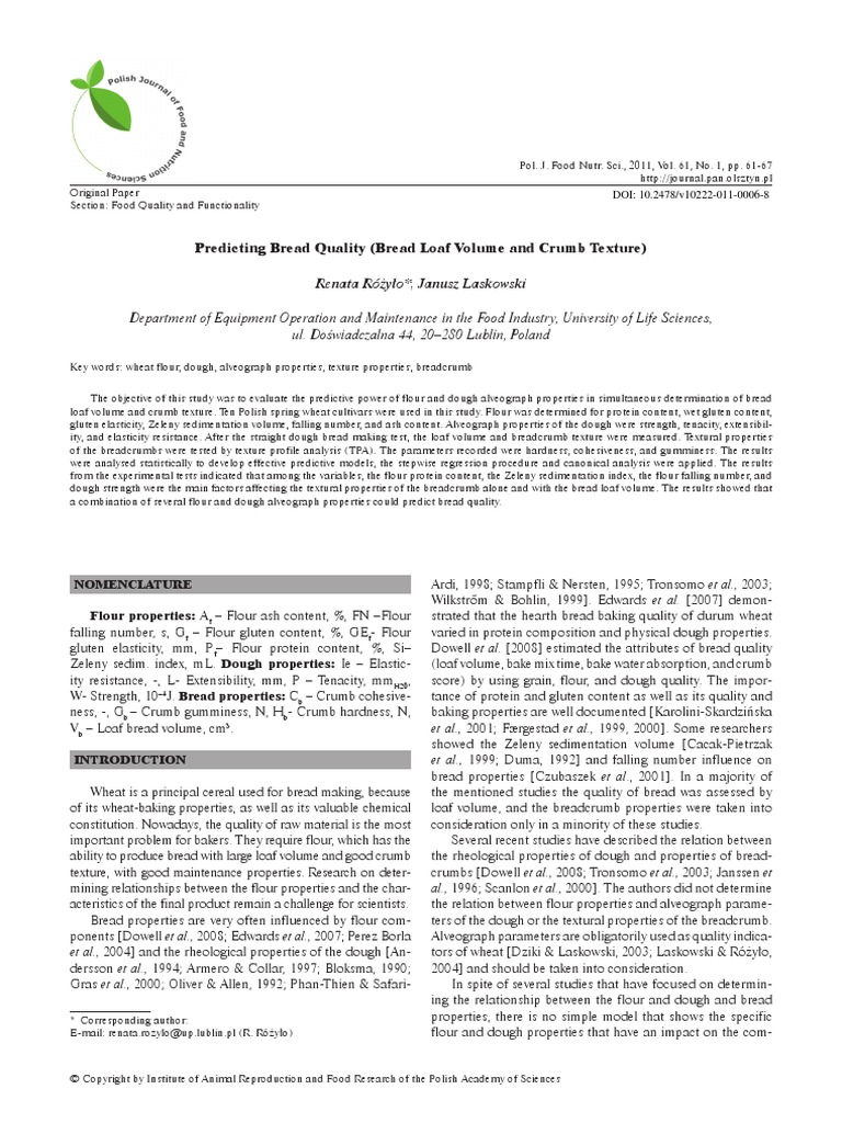 (20836007 - Polish Journal of Food and Nutrition Sciences) Predicting ...