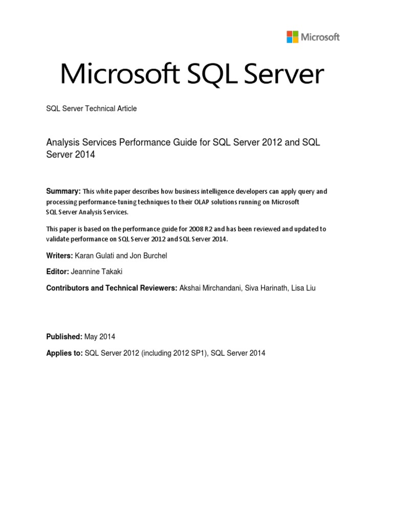 Analysis Services Molap Performance Guide For SQL Server 2012 and 2014 ...
