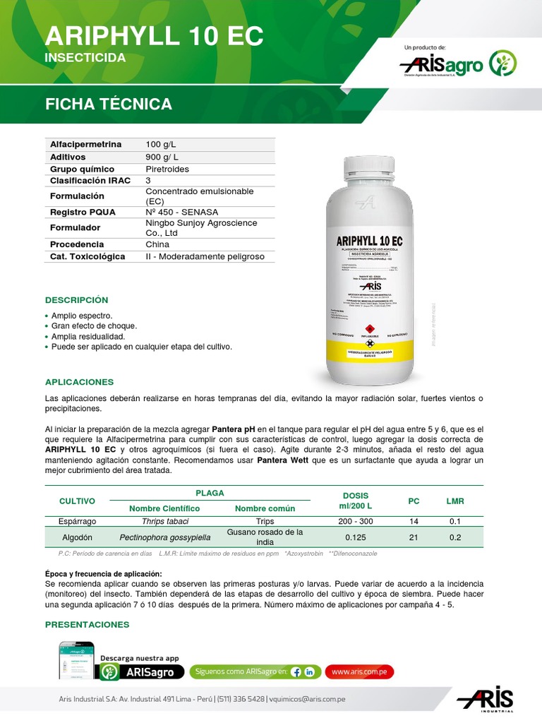 Ficha Técnica de Ariphyll 10 EC | PDF | Agua | Naturaleza