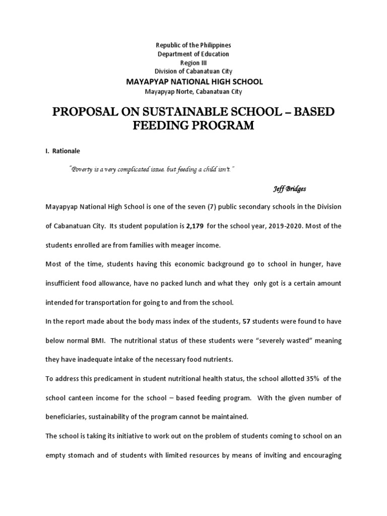 Proposal For School Feeding Program | PDF | Nutrition | Diet & Nutrition