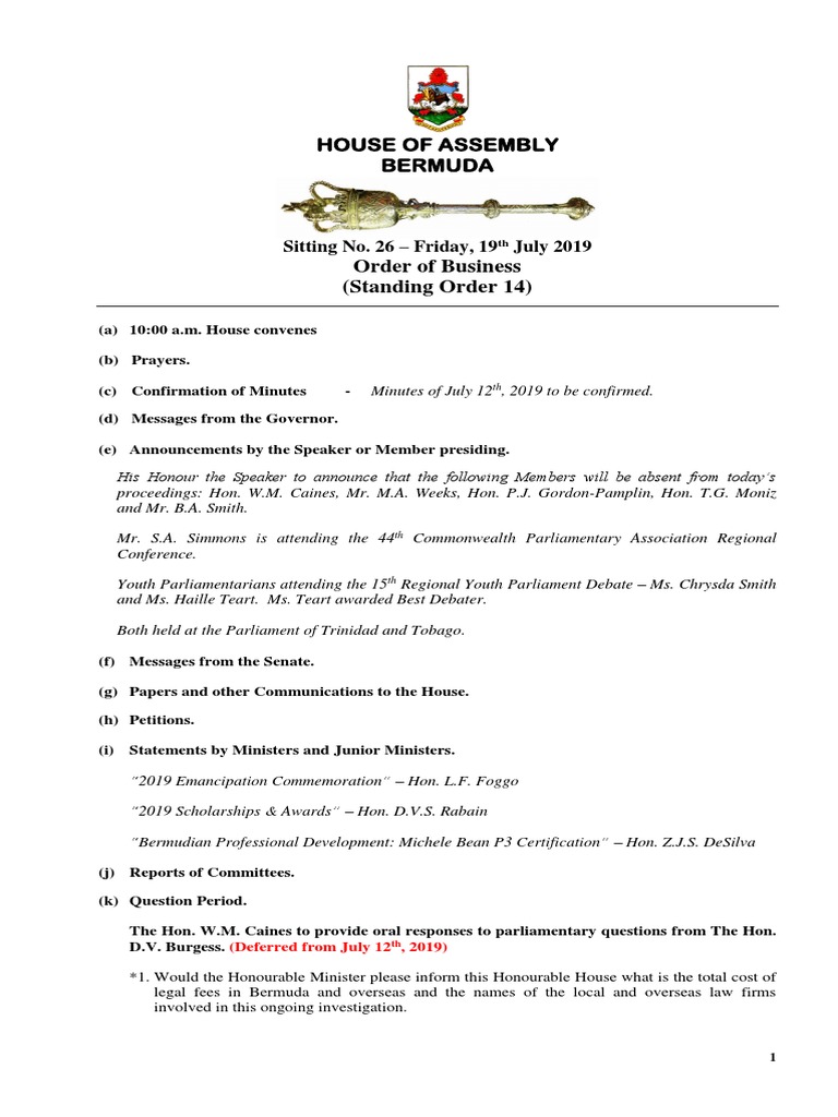 Order of Business Friday, July 19, 2019 | PDF | The Honourable | Pension