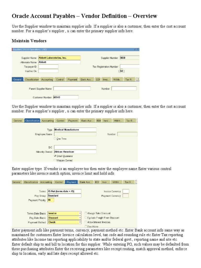 Oracle Account Payables-Vedor Definition Overview | Download Free PDF ...