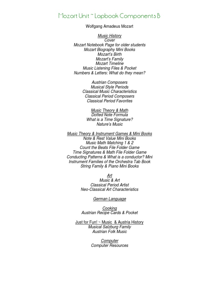 Lap Book Music | PDF | Wolfgang Amadeus Mozart | Composers