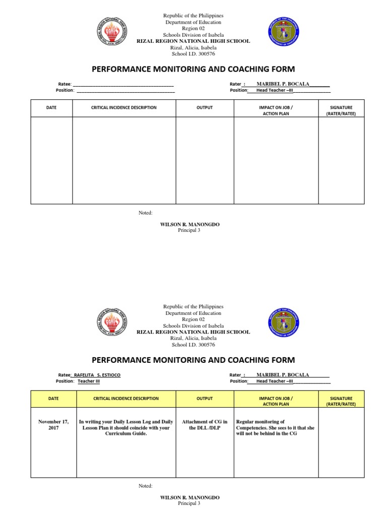 Performance Monitoring and Coaching Form 2019 2020 | Download Free PDF ...