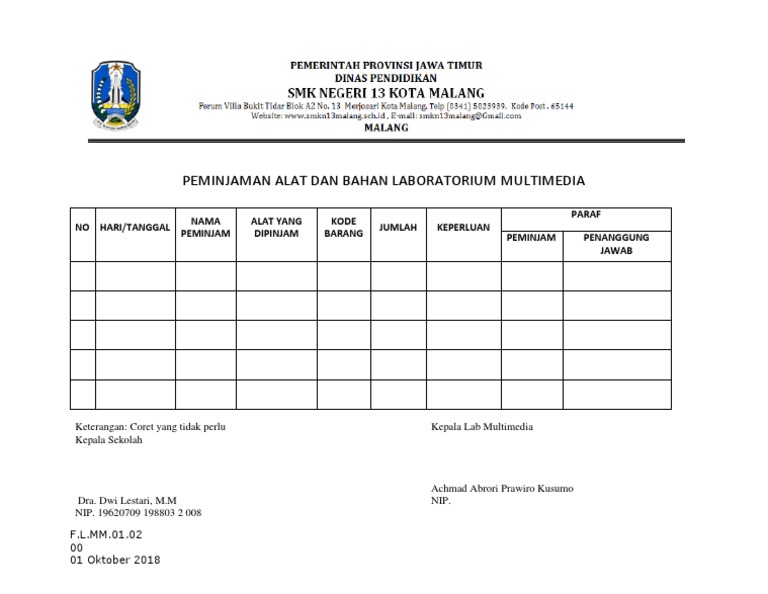 Form Peminjaman Alat Lab MM | PDF