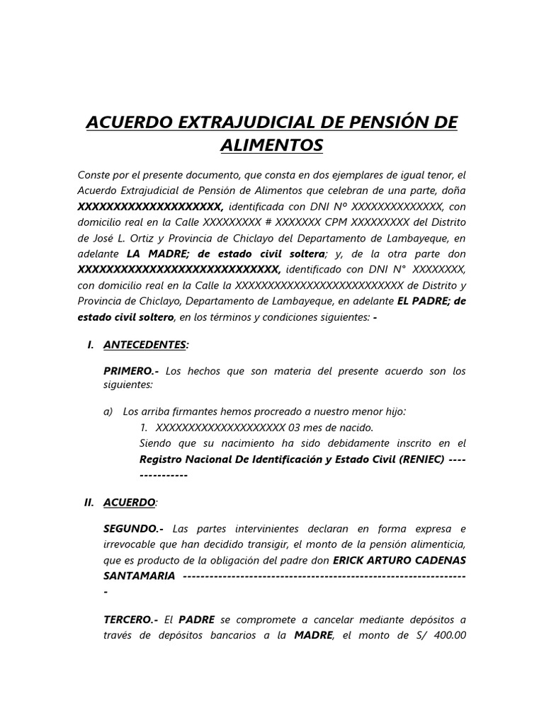 Acuerdo Extrajudicial de Pensión de Alimentos | PDF | Manutención de ... Acuerdo Extrajudicial de Pensión de Alimentos | PDF | Manutención de ...
