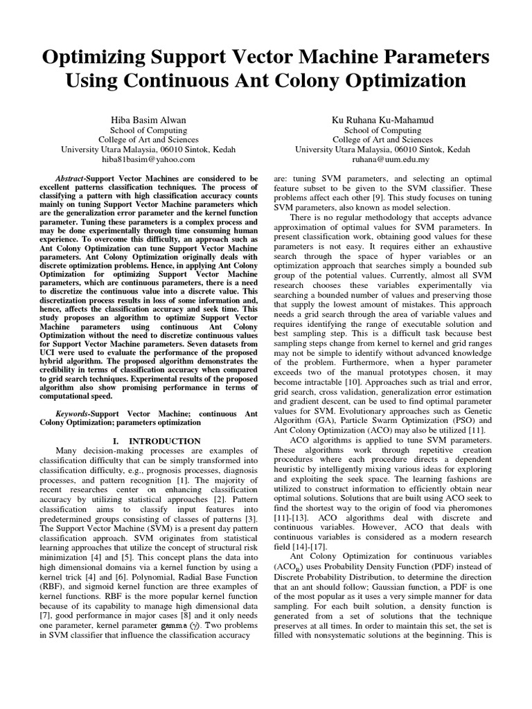 Optimizing Support Vector Machine Parame PDF | PDF | Mathematical Optimization | Statistical ...