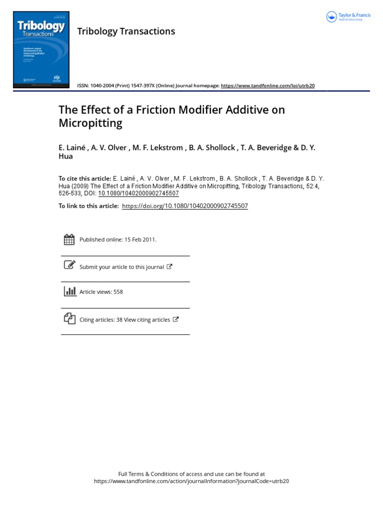 The Effect of A Friction Modifier Additive On Micropitting | PDF | Wear ...