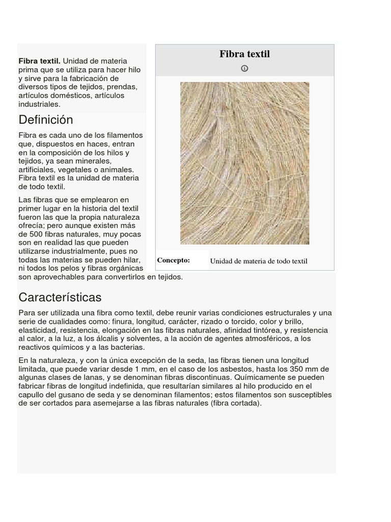 Tipos y características de fibras textiles | PDF | Fibra sintética ...