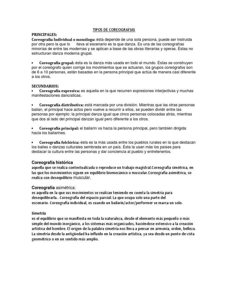 Tipos de Coreografías: Guía Completa | PDF | Bailes
