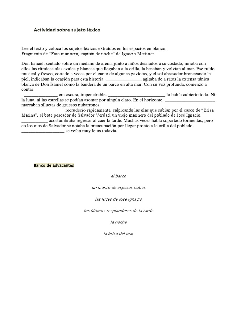 Actividad Sobre Sujeto Léxico | PDF