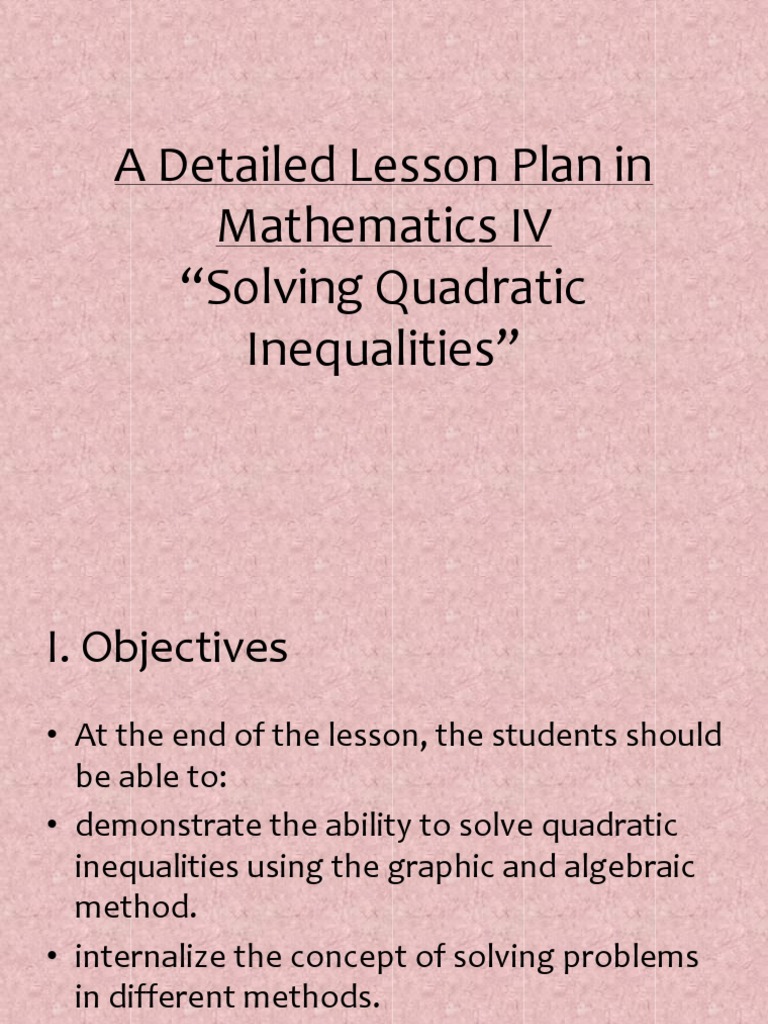 Lesson Plan in Quadratic Inequalities | PDF | Inequality (Mathematics ...