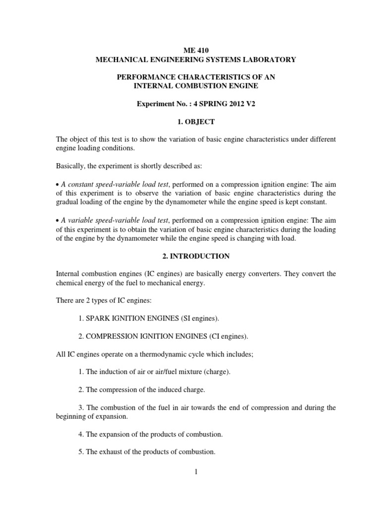 Performance Characteristics of an Internal Combustion Engine: A ...