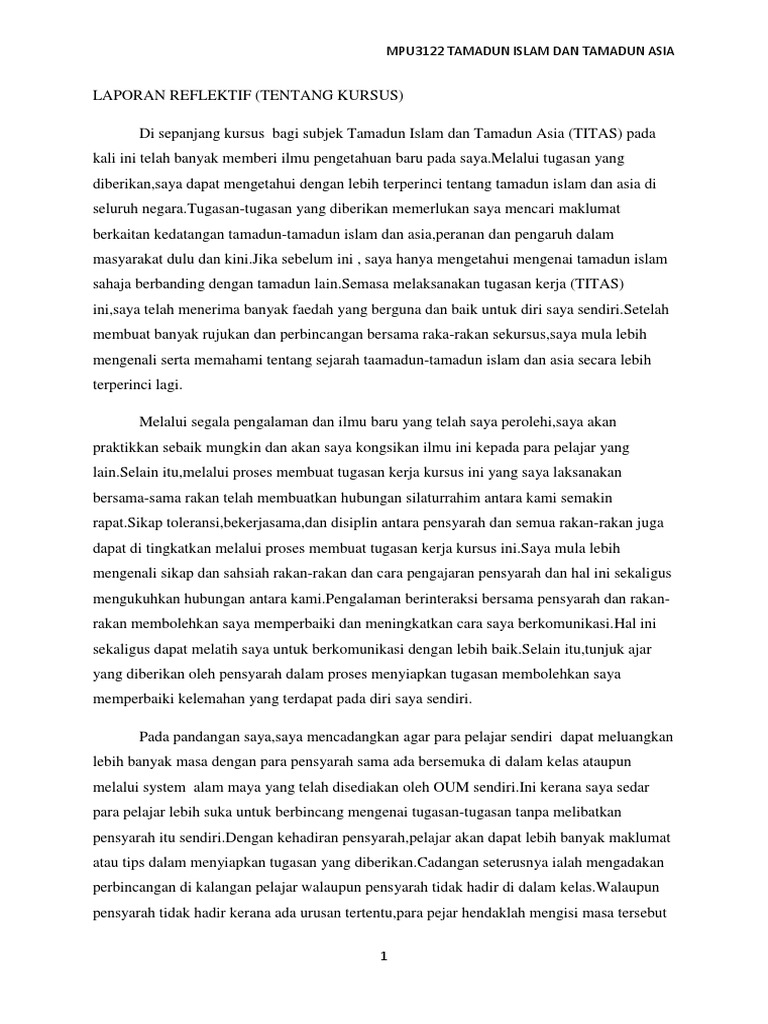 Laporan Reflektif Mpu3122 | PDF | Karier & Perkembangan