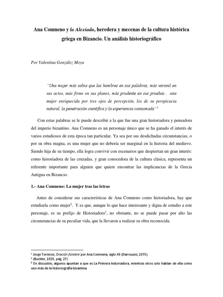 Ana Comneno y La Alexiada, Heredera y Mecenas de La Cultura Histórica ...