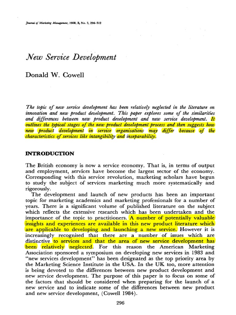 New Service Development: Donald W. Cowell | PDF | New Product ...