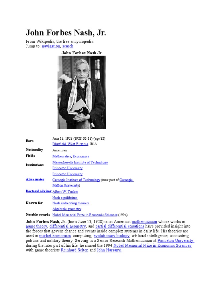 John Forbes Nash, JR.: Navigation Search | PDF | Science | Teaching ...