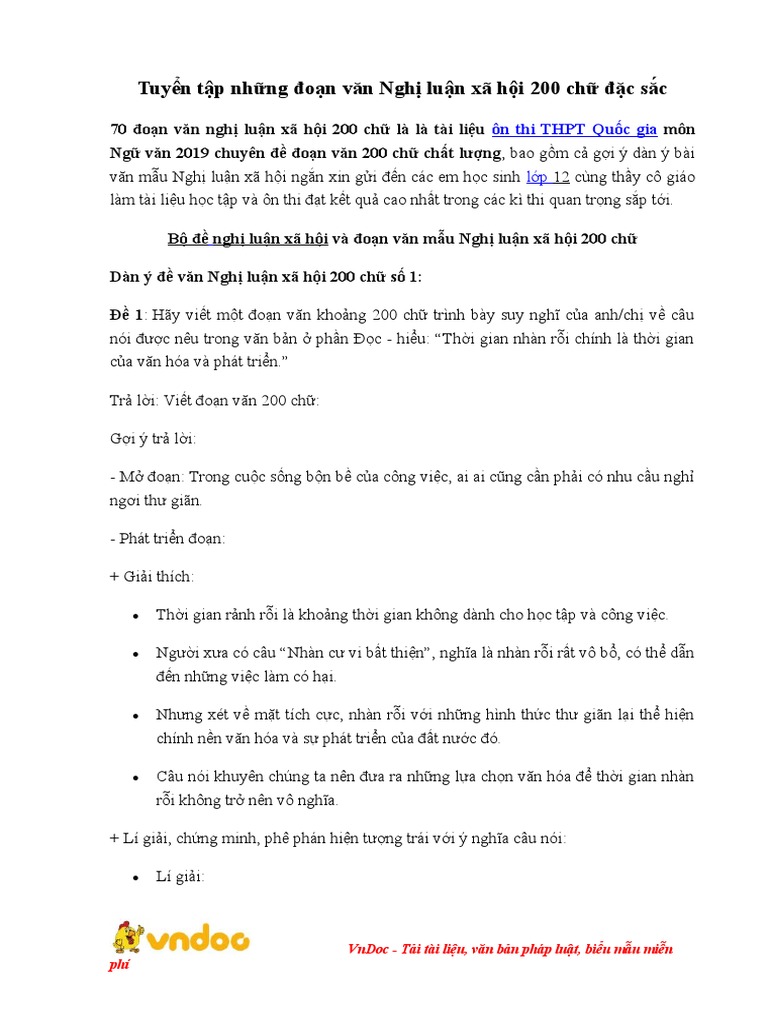Bo de Doan Van Nghi Luan Xa Hoi 200 Chu | PDF