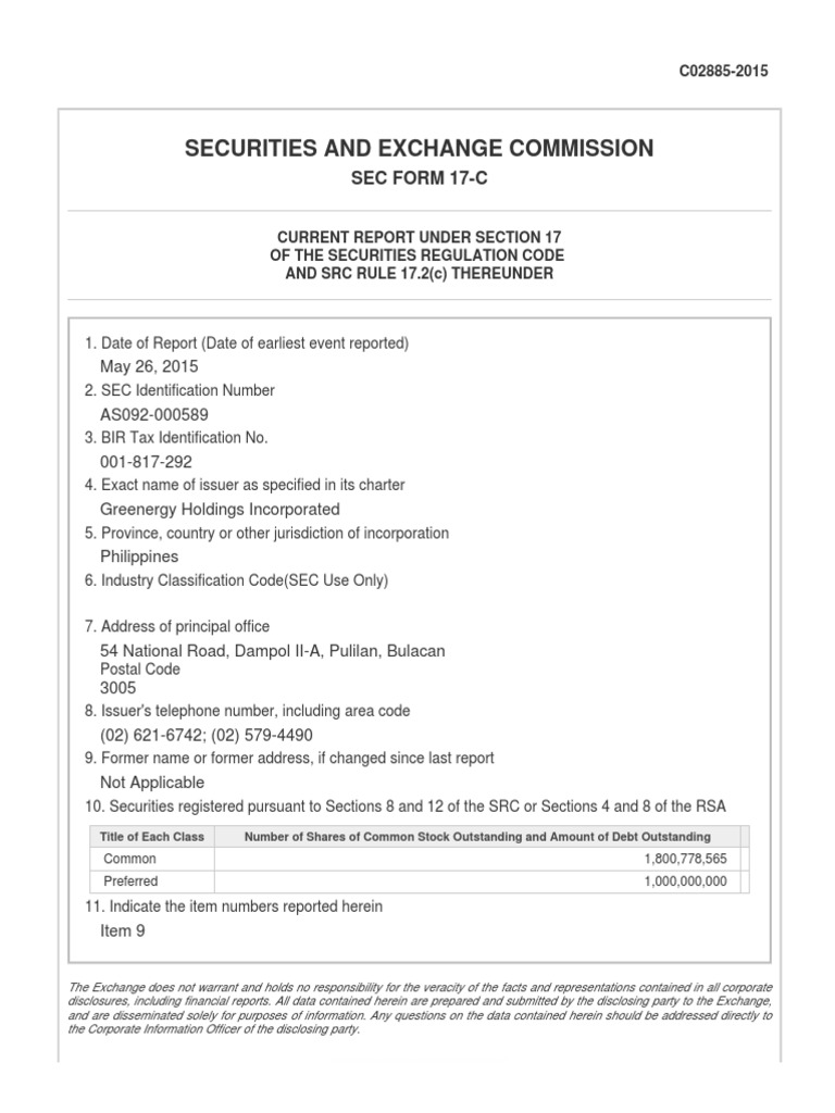 SEC Form 17-C on Court Order Freezing Bank Accounts | PDF | Securities ...