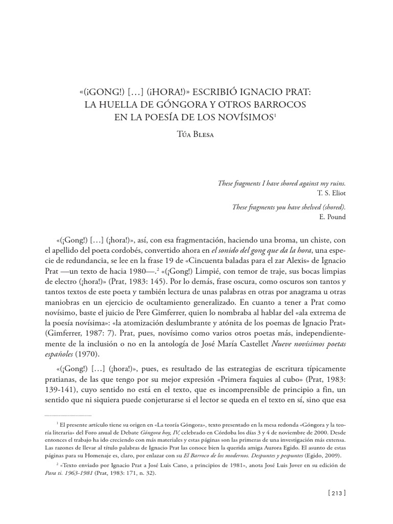 Góngora y la poesía de Ignacio Prat | PDF | TS Eliot | Crítica literaria
